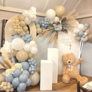 grcypa dusty blue balloon garland arch kit with dusty blue balloons sand white balloons white balloons for boy girl bear baby shower birthday gender reveal bridal wedding party decorations