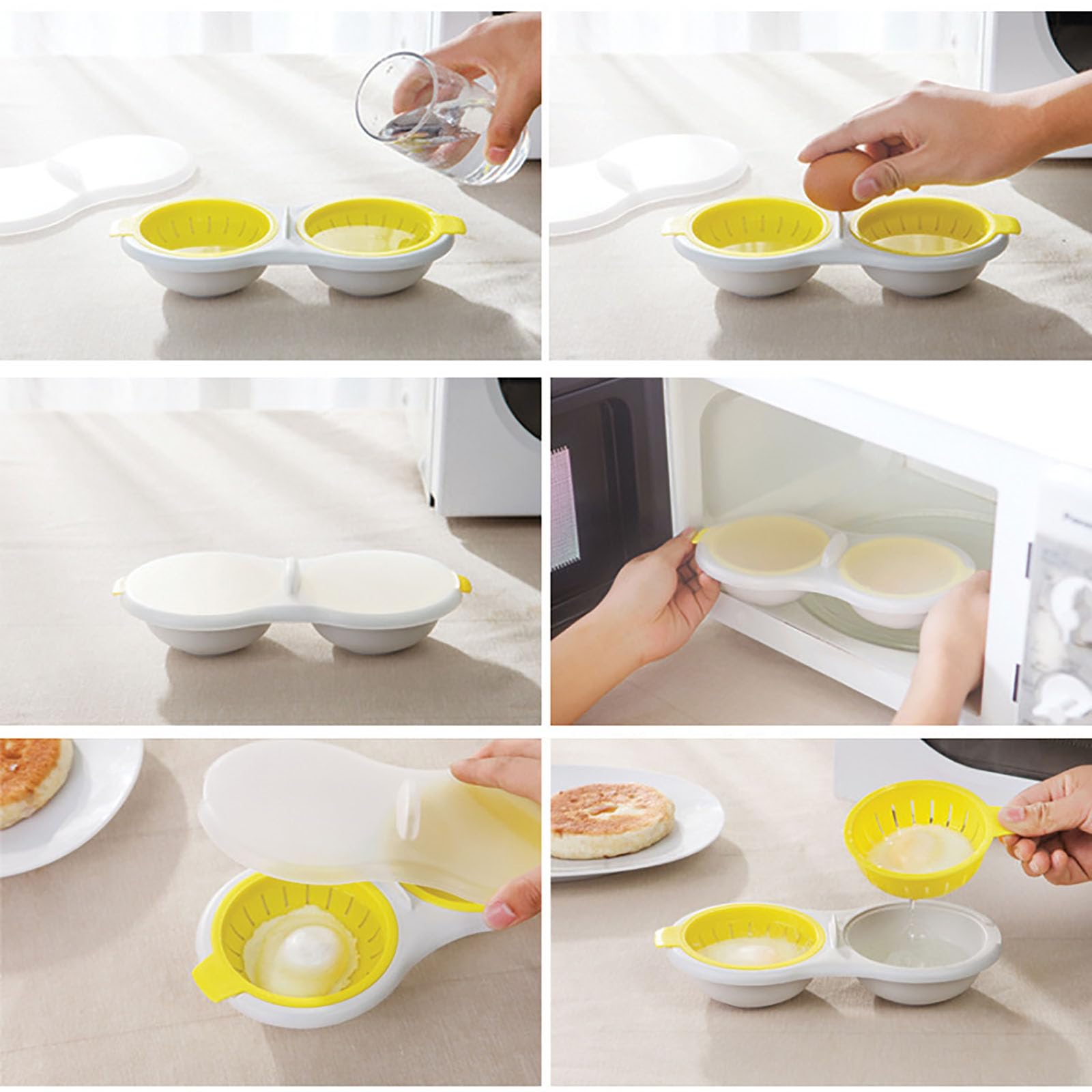 Microwave Egg Poacher 2 Eggs, Double Layer Egg Boiler for Microwave 2 Cavity Eggs Poacher Steamer Boiled Egg Cup Mold Microwave Boiled Eggs Maker for Egg Boiler Hamburg Sandwiches