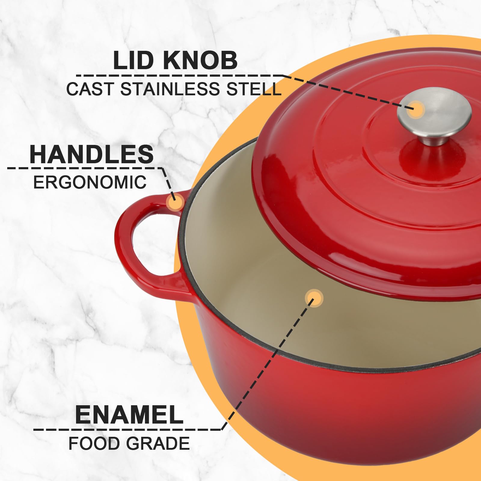 GreatChef Enameled Cast Iron Dutch Oven Casserole with Lid, 5.5 Quart, Oven Safe up to 500°F - Heavy-Duty, Versatile Cookware for Marinating, Cooking, Baking, Refrigerating, and Serving