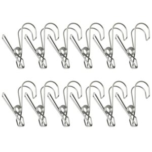 pro bamboo kitchen 12pcs stainless steel short tail drying clothes clips with hooks heavy duty multi-functional for displaying items document storage hooks universal clips kitchen bathroom hanging