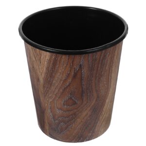 wofashpuret plastic trash can, vintage small trash can, 1.83 gallon plastic round wastebasket imitation wood grain garbage bin brown open top garbage can for office, living room, hotel, bathroom