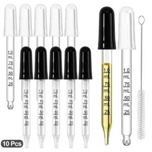 paoeyrb 10pcs eye dropper with durable rubber head, 1ml glass dropper, liquid droppers for oils, eye droppers for medicine, precise pipette droppers for crafts, essential oil, food