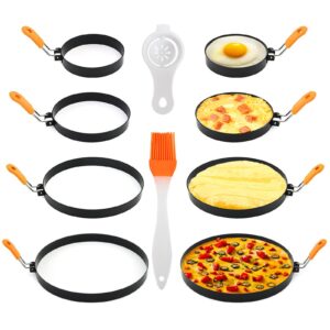 8 pcs egg pancake rings set for griddle, 8" omelette ring, 6" pancake molds, 4" fried egg rings, 3" egg ring for frying egg, non-stick stainless steel egg pancake mold with silicone handle