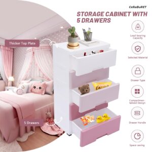 Plastic Drawer 5-layer Closet Storage Baby Clothes Organizer Plastic Dresser with Drawers Pink Dresser Clothes Drawer Small Kids Dressers for Bedroom Clothes Playroom Furniture Toys