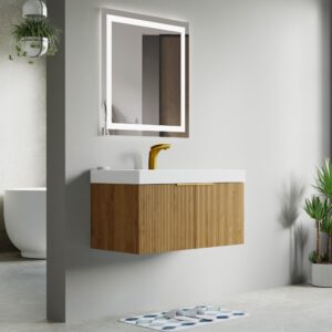 Dowell Series 032 Single Bathroom Vanity Set with Resin Basin, 36", Oak Natural