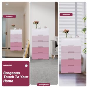 Plastic Drawer 5-layer Closet Storage Baby Clothes Organizer Plastic Dresser with Drawers Pink Dresser Clothes Drawer Small Kids Dressers for Bedroom Clothes Playroom Furniture Toys