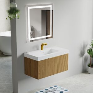 Dowell Series 032 Single Bathroom Vanity Set with Resin Basin, 36", Oak Natural