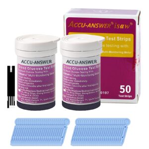 accu-answer 50 test sugar test strips for accu-answer 4-in-1 test meter, 50 lancets total included. no code card need, accurate and fast, easy to use and read