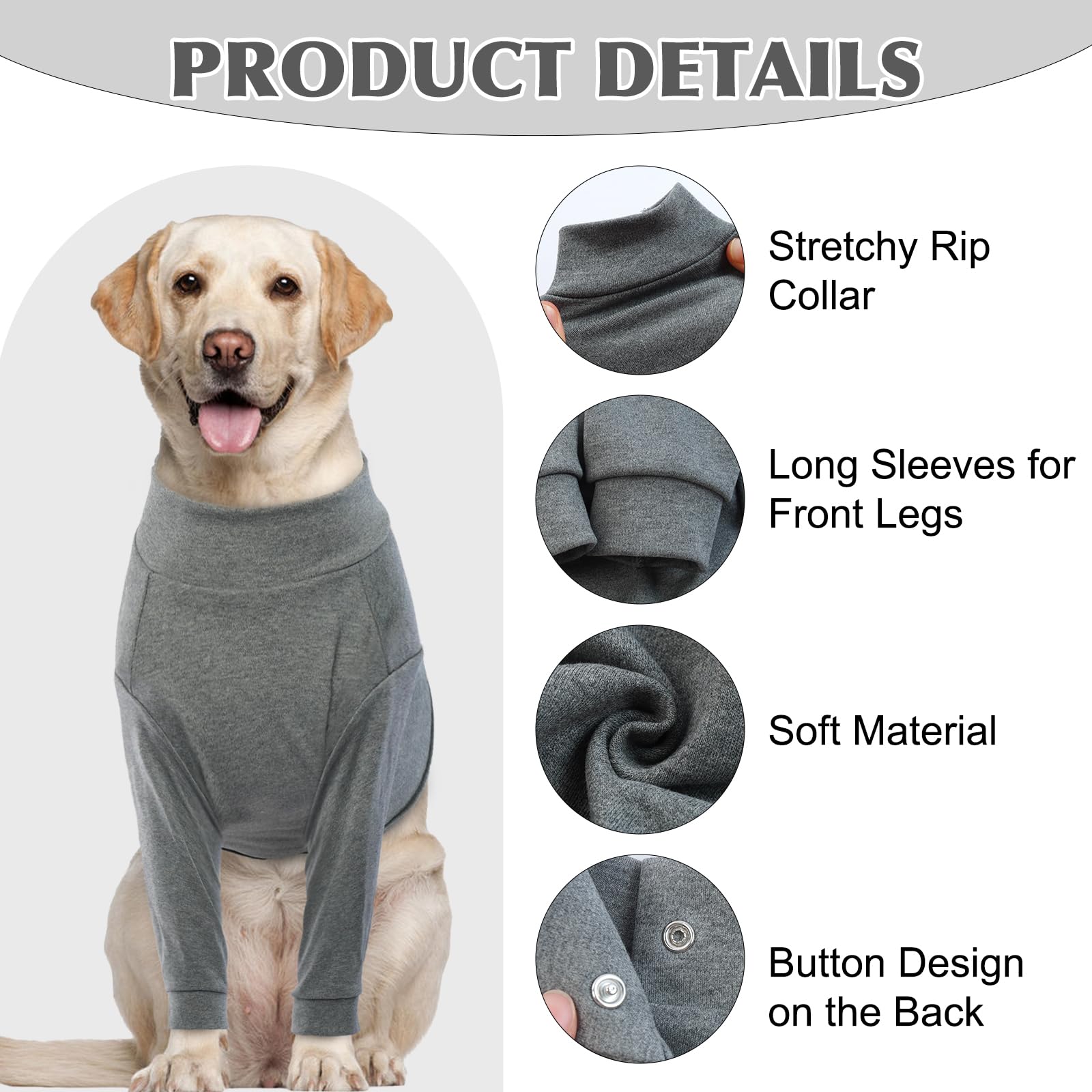 IDOMIK Dog Recovery Sleeve, Dog Surgery Recovery Suit Front Leg, Comfy Dog Joint Leg Sleeves After Surgery, Dog Elbow Braces Protector for Leg Injuries & Joint Pain, Dog Cone Collar Alternatives,Grey