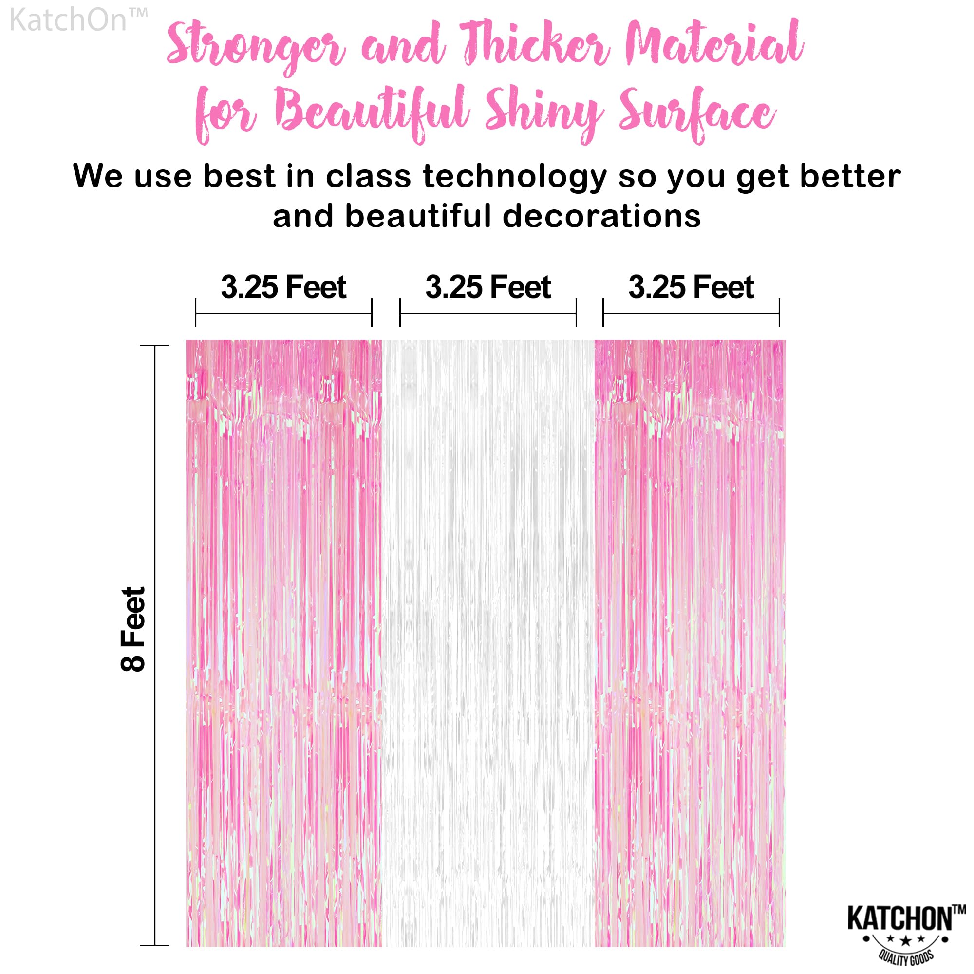 KatchOn, Xtralarge White and Pink Backdrop - 3.2x8 Feet, Pack of 3 | Pink and White Streamers for White Pink Birthday Decorations | Bridal Shower Decorations | Galentines Day Decorations for Party