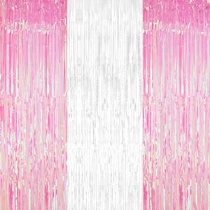 katchon, xtralarge white and pink backdrop - 3.2x8 feet, pack of 3 | pink and white streamers for white pink birthday decorations | bridal shower decorations | galentines day decorations for party