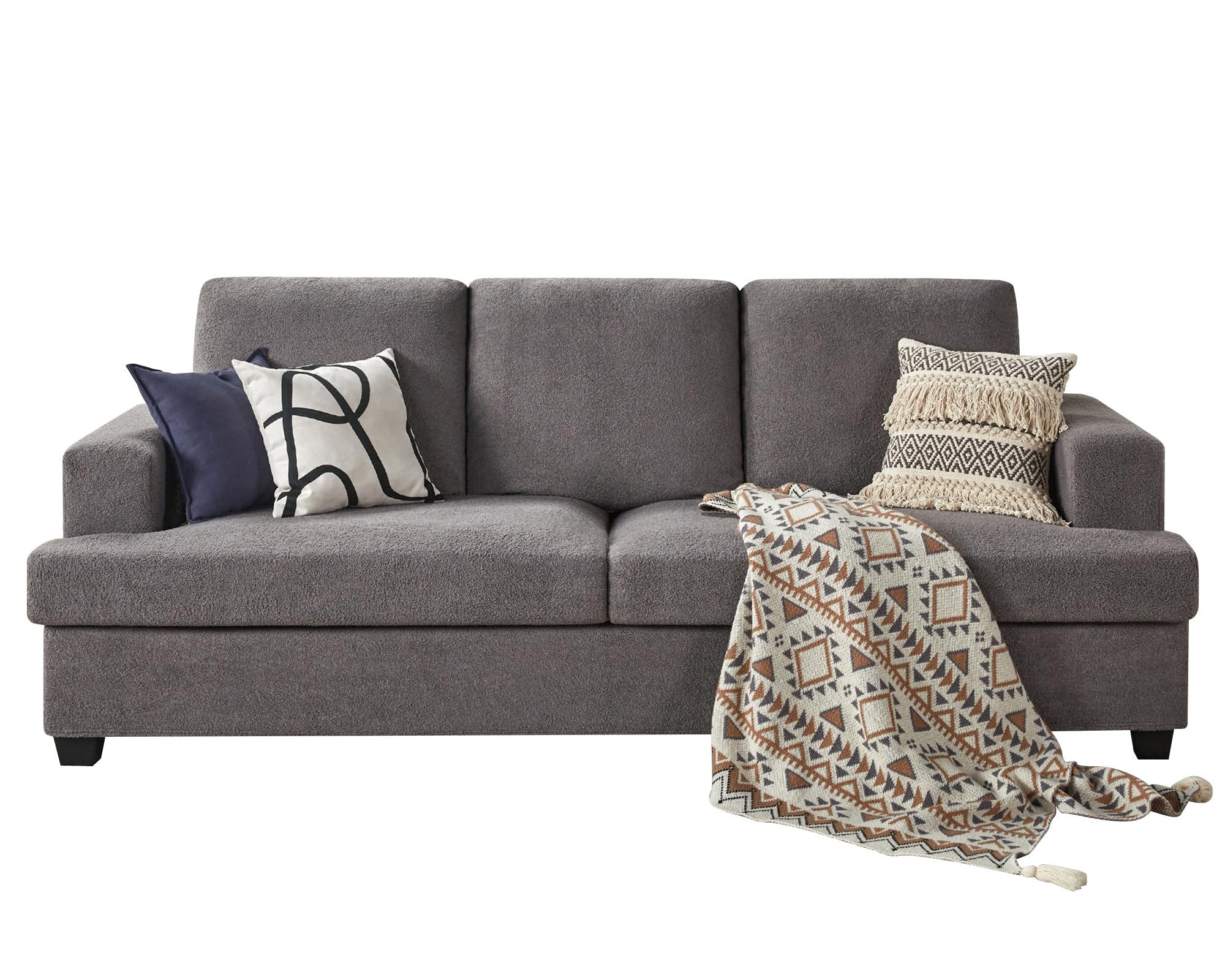 AMERLIFE 97 Inch Deep Seat Sofa-Contemporary Bouclé Sofa Couch, 3 Seater for Living Room-Oversized Comfy Sofa, Grey