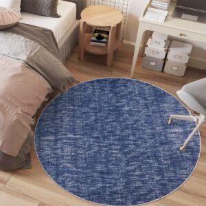 Zacoo Washable Rug for Living Room 4x4 Round Rug Solid Blue Rug Modern Carpet Non Skid Rug Distressed Area Rug for Bedroom Nursery Dorm Home Office, Blue