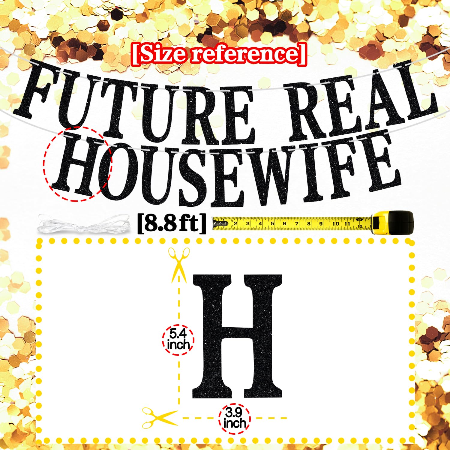 Future Real Housewife Banner, Newly Engaged Gift for Bride, Funny Engagement/Wedding/Brial Shower Party Decoration Supplies for Friends, Black Glitter