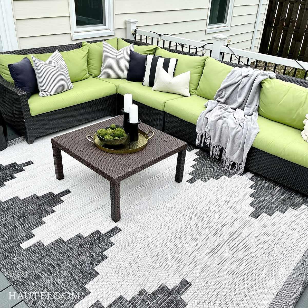 Hauteloom Djugun Living Room, Bedroom Patio Outdoor Area Rug - Contemporary - Black,Charcoal,Off White - 6'7" x 9'