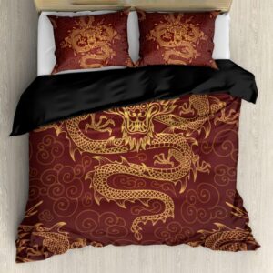 gearider dragon bedding chinese style duvet cover set queen size 3pc luxury bedding soft red quilt duvet cover with zipper closure