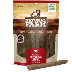 natural farm natsticks beef chewy sticks with collagen (16-pack), made from premium all-natural beef, great for small, medium, large dogs, protein-rich, quick-chew treats, highly digestible