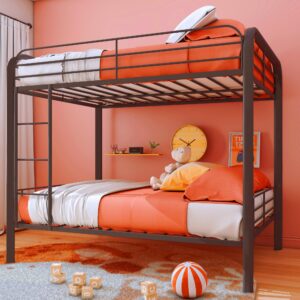 fusvz heavy-duty full over full bunk beds for adults, modern style bunk bed full over full size frame with ladders for kids boys girls teens adults, weight capacity 500lbs, easy to assemble (gunmetal)