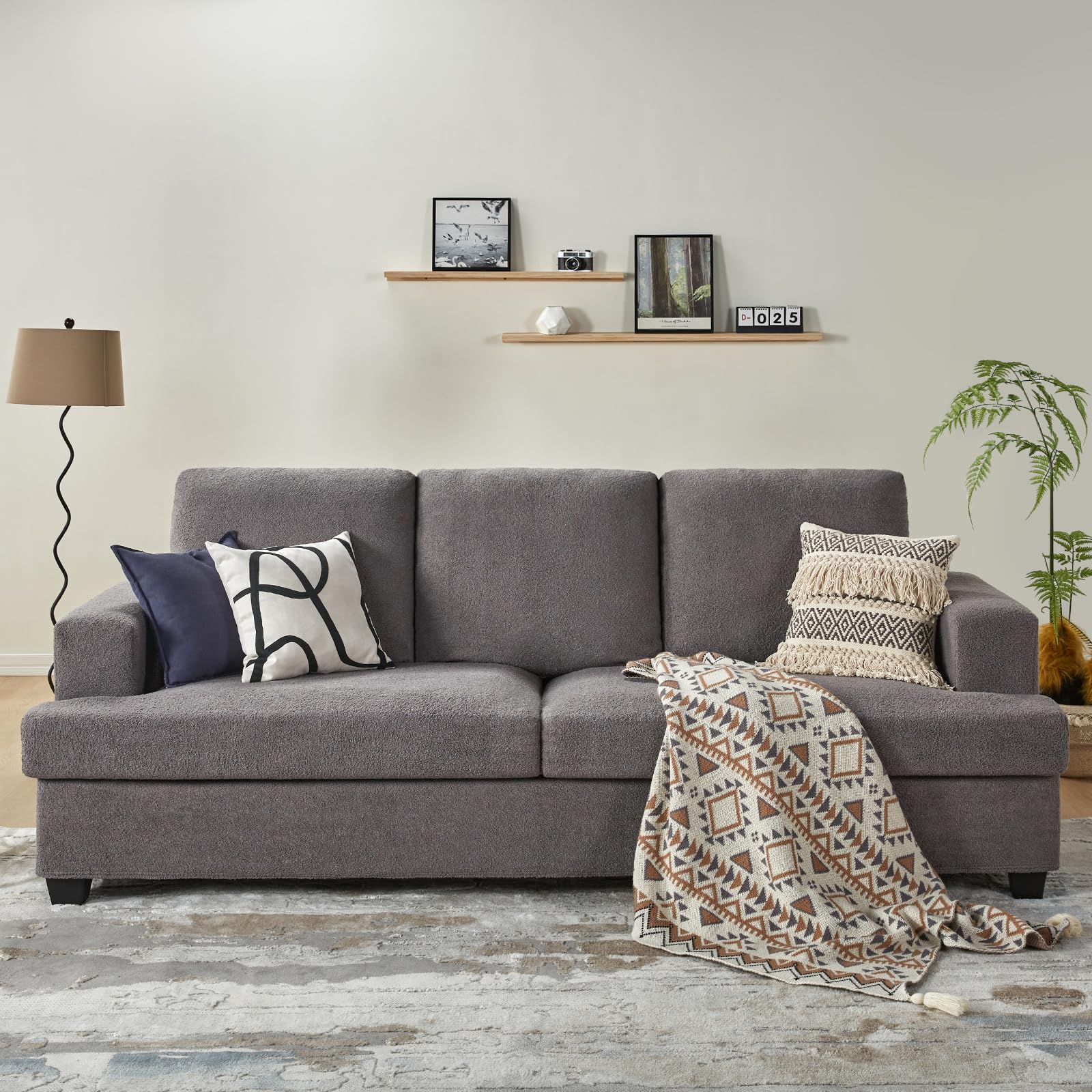 AMERLIFE 97 Inch Deep Seat Sofa-Contemporary Bouclé Sofa Couch, 3 Seater for Living Room-Oversized Comfy Sofa, Grey