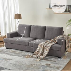 AMERLIFE 97 Inch Deep Seat Sofa-Contemporary Bouclé Sofa Couch, 3 Seater for Living Room-Oversized Comfy Sofa, Grey