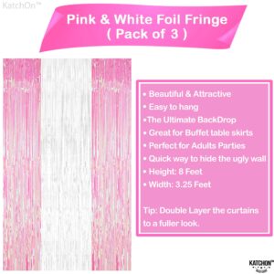 KatchOn, Xtralarge White and Pink Backdrop - 3.2x8 Feet, Pack of 3 | Pink and White Streamers for White Pink Birthday Decorations | Bridal Shower Decorations | Galentines Day Decorations for Party