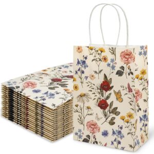 anydesign 24pcs vintage wildfloral paper gift bags wildflower print treat bags with handles grocery shopping bags candy goodie bags for baby shower wedding party supplies