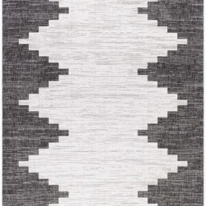 Hauteloom Djugun Living Room, Bedroom Patio Outdoor Area Rug - Contemporary - Black,Charcoal,Off White - 6'7" x 9'