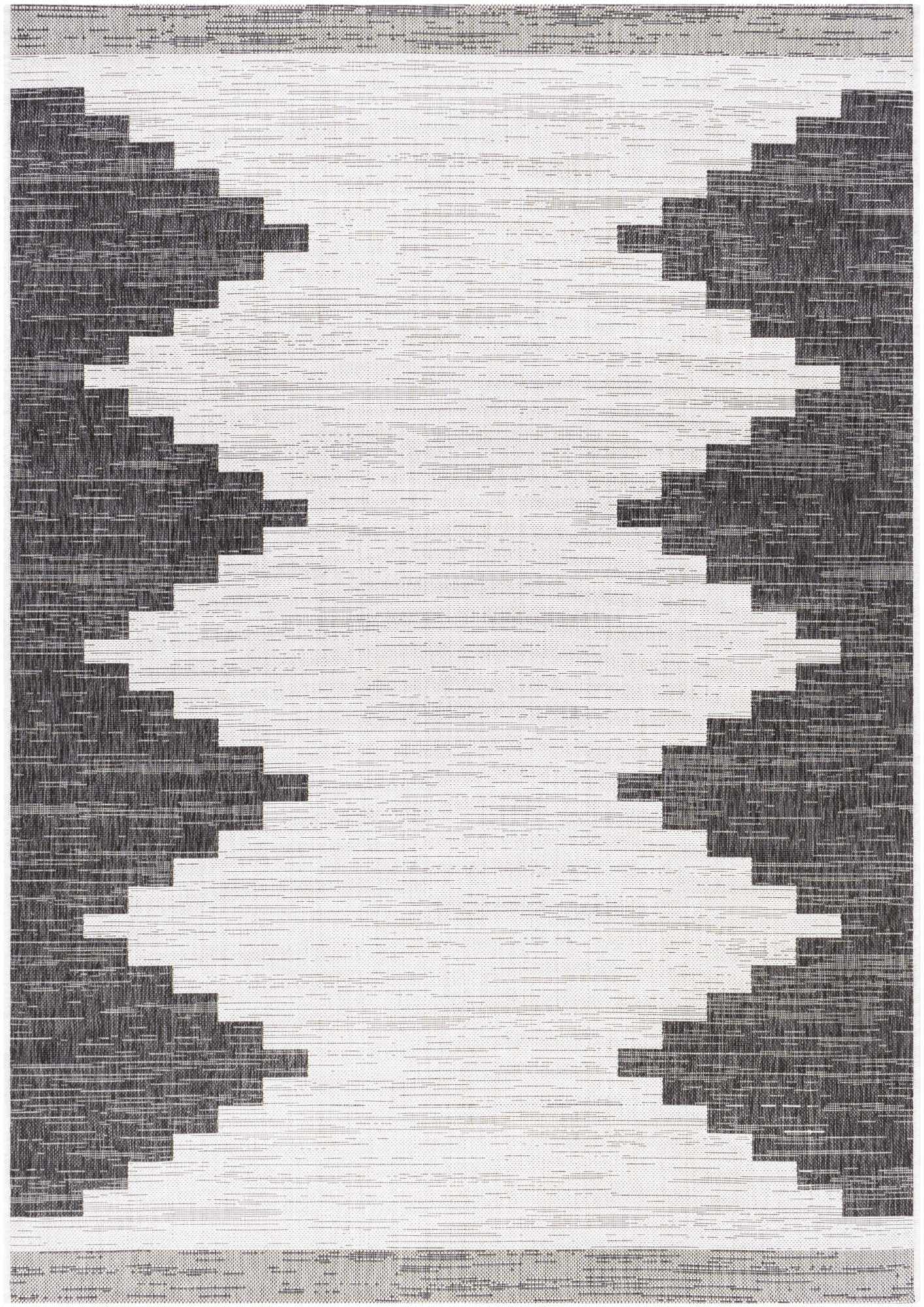 Hauteloom Djugun Living Room, Bedroom Patio Outdoor Area Rug - Contemporary - Black,Charcoal,Off White - 6'7" x 9'