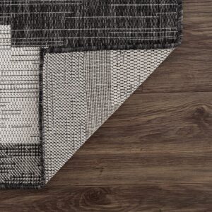 Hauteloom Djugun Living Room, Bedroom Patio Outdoor Area Rug - Contemporary - Black,Charcoal,Off White - 6'7" x 9'