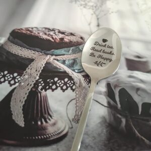 Christmas Birthday Gifts for Book Tea Lovers Women Men Drink Tea Read Books Be Happy Spoon for Readers Reading Lovers Gifts for Teen Adult Tea Drinkers Lover Gift Teaspoon