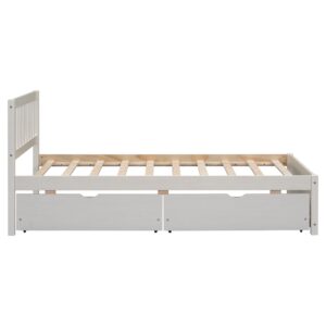 Harper & Bright Designs Twin Bed Frame with Storage Drawers,Wood Twin Beds with Drawers Underneath, Kids Twin Platform Bed with Headboard, No Box Spring Needed,White Washed