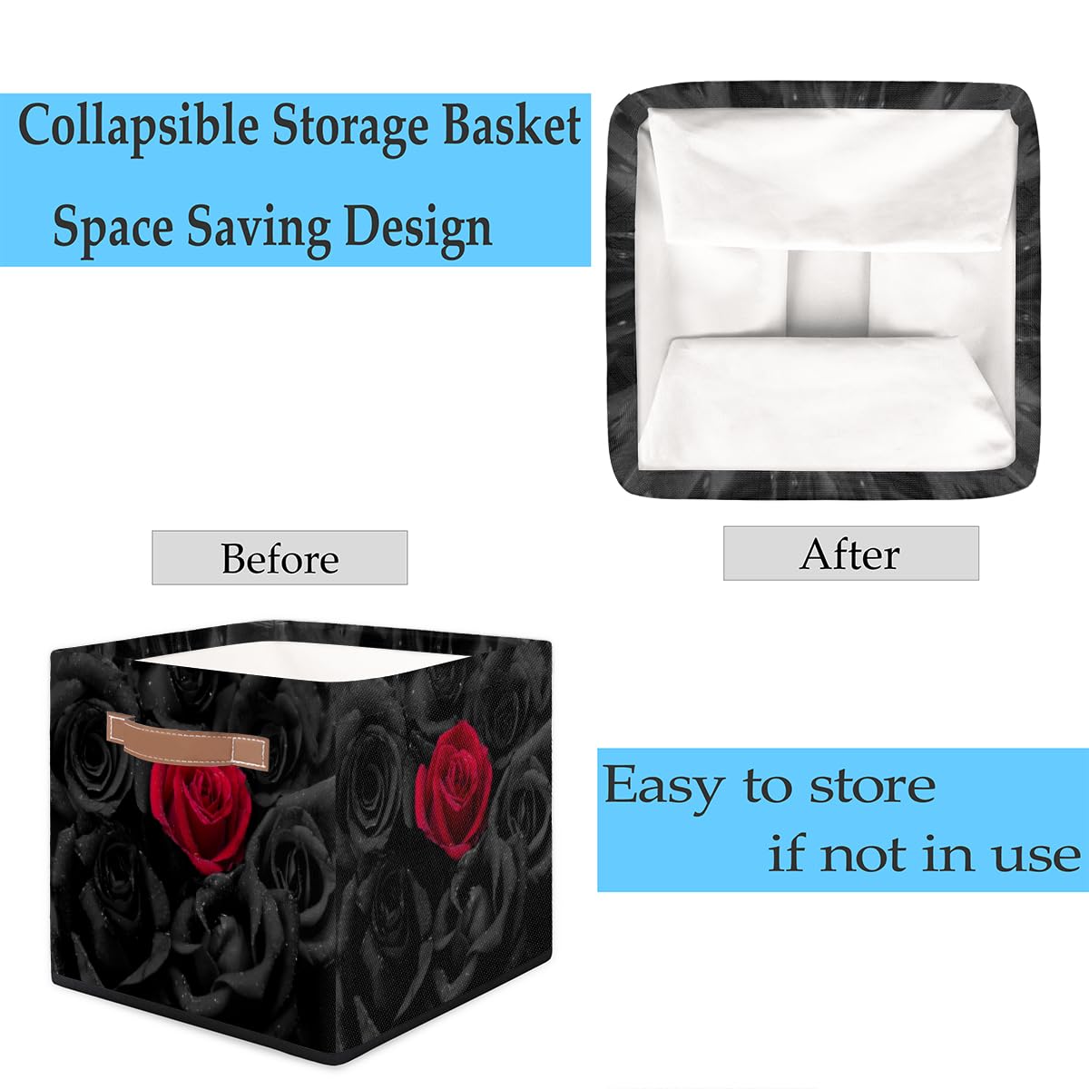 13x13x13 Storage Cube Bins Black And Red Roses Storage Cubes 13 inch Collapsible Storage Bins Cubby Storage Baskets for Organizing Shelf Cabinet Bookcase Boxes