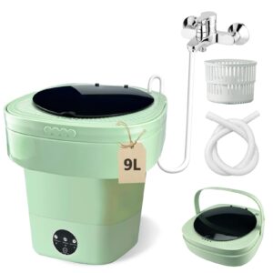 portable washing machine,upgraded 9l mini folding washer with spin dryer,deep cleaning of underwear,baby clothes,or small items,foldable washing machine for apartment,camping,rv,travel(green)