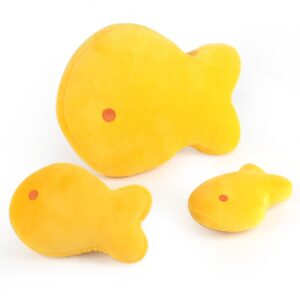 benben goldfish plush toys, set of 3, goldfish cracker plushies, 11.5”, 8.75” and 7” cute gold fish stuffed animal, kawaii food plush, fun decorative pillows for room décor