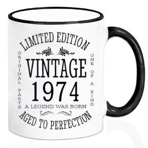 1974 50th birthday gifts for women and men ceramic unique ceramic coffee mugs for men and women - christmas gifts for him, her, husband, wife, mom, dad, family friends, coworker - white 11 oz tea cups