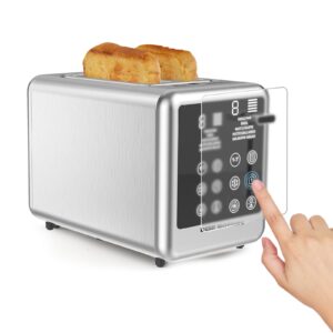 smart toaster digital tuch screen toaster with 5 bread selection 7 shade setting and bagel/defrost/cancel/reheat function 1.5” 2 slice stainless steel toaster with removable crumb tray