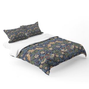 william morris vintage floral comforter set,flower bird print bedding set mid century farmhouse duvet cover-3pcs,soft lightweight all season for bedding,queen comforter with 2 pillowcases