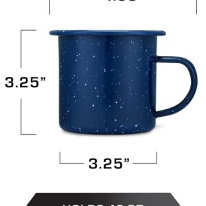 COLETTI Classic Camping Coffee Pot & Enamel Mug Set — Percolator Coffee Pot, Enamel Coffee Mug – Complete Nostalgic Bundle – German Imported Enamel Powder [12 oz, Set of 4] (Blue)