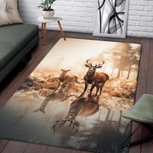 satigi deer area rug, deer rugs soft machine washable, deer animal print rug for hunters adults, deer rug for kitchen bathroom living room (deer style 01)