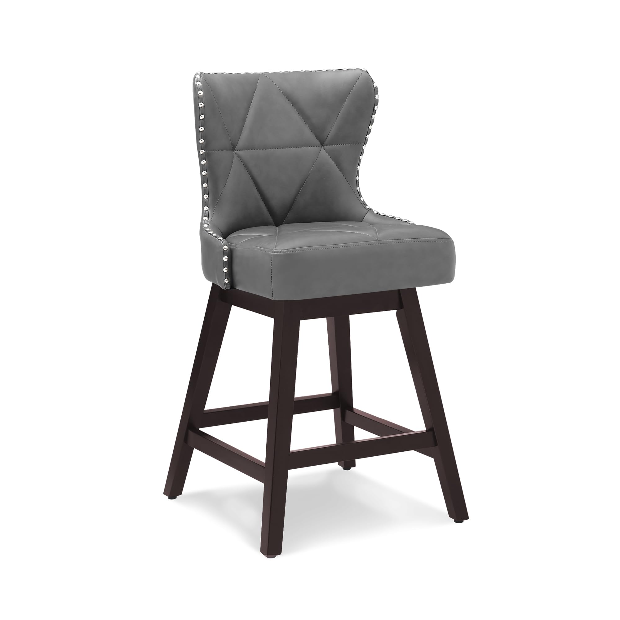 Cozyman Counter Height Bar Stools, 26" H Swivel Bar Stool with Back, Faux Leather Counter Stool, Solid Wood Legs, Retro Upholstered Barstools for Kitchen Island, Home Bar, Pub, Dark Gray