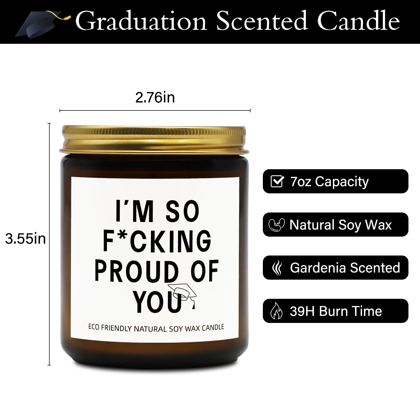 JOYSELLER Funny Graduation Gift for Her/Him, So Proud of You Graduation Candle for Party Decorations, Gardenia Scented Candle High School College Grad Gift, Best Friend Gift