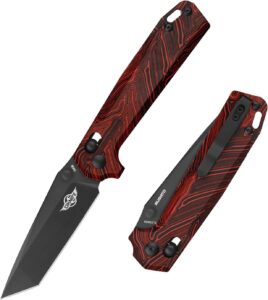 oknife rubato pocket knife, tanto style edc folding knife with 154cm stainless blade and g10 handle for camping indoor and outdoor activities (black and red)