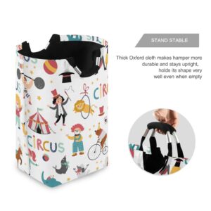 CaTaKu Animals Circus Baby Laundry Baskets Collapsible, Large Tall Clothes Hampers for Kids Laundry Room Organizer Foldable Storage Bins with Handles