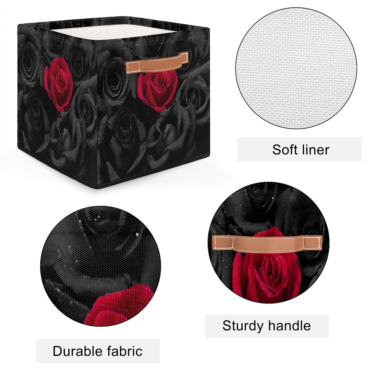 13x13x13 Storage Cube Bins Black And Red Roses Storage Cubes 13 inch Collapsible Storage Bins Cubby Storage Baskets for Organizing Shelf Cabinet Bookcase Boxes