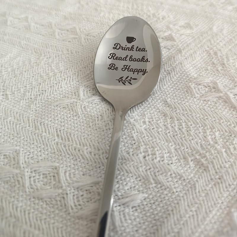 Christmas Birthday Gifts for Book Tea Lovers Women Men Drink Tea Read Books Be Happy Spoon for Readers Reading Lovers Gifts for Teen Adult Tea Drinkers Lover Gift Teaspoon