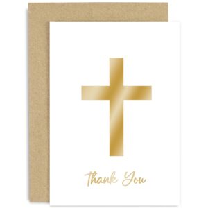 religious thank you cards - gold foil cross christian thank you card - baptism and christening cards - thank you for baptism christening gift | blank inside