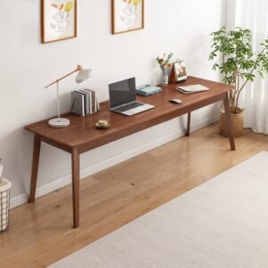 nelye mid-century long desk table - 71" simple modern extra long 2-person wood computer workstation for home office work in walnut, 71" w x 20" d