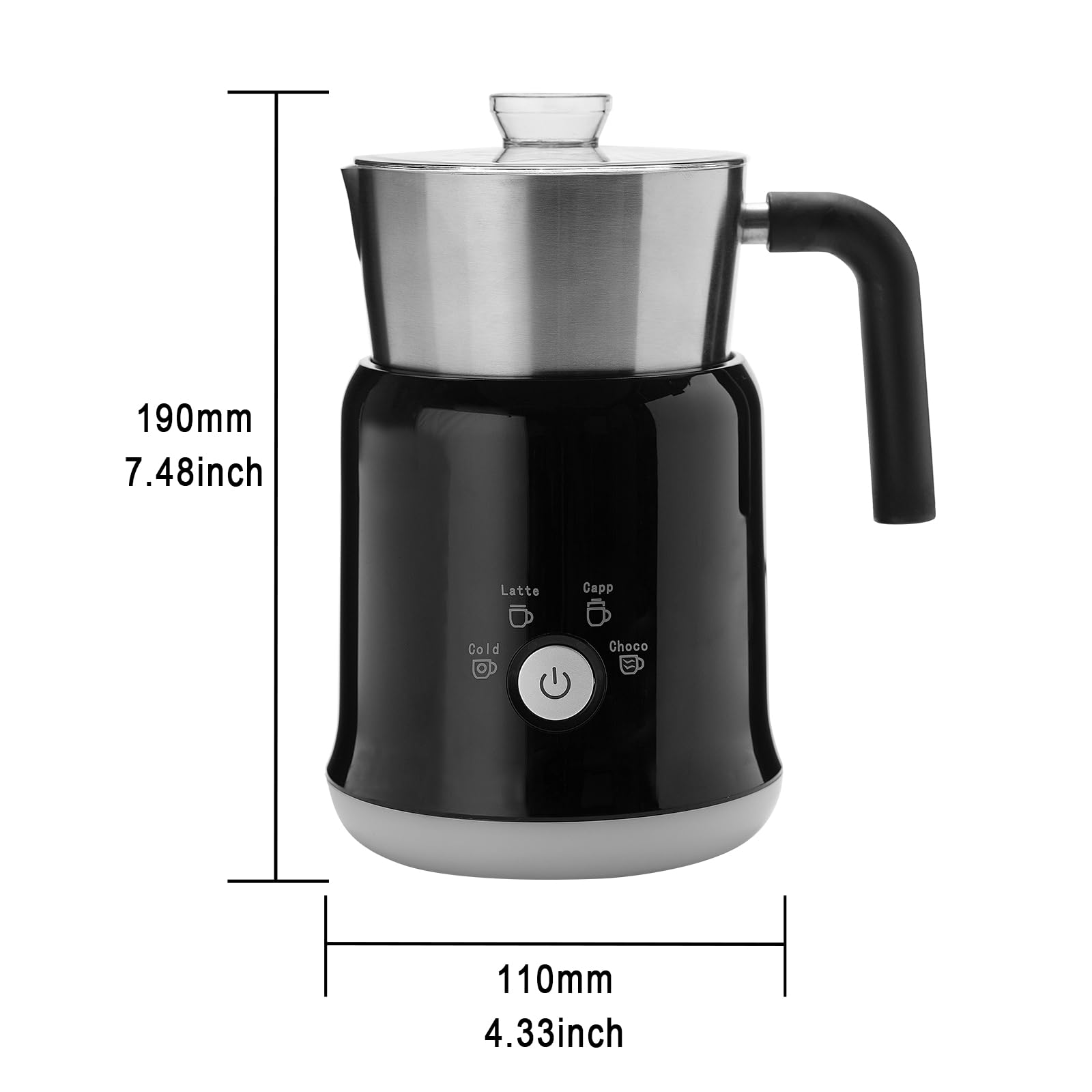 Aayujup Electric Milk Frother Steamer：4 In 1 Milk Frother Detachable Hot Chocolate Maker Cold Foam Maker Coffee Warmer Milk Steamer And Frother For Latte (Black Detachable frother)