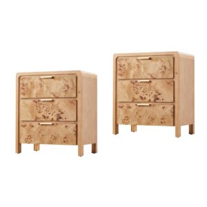 cozayh fully assembled farmhouse 3-drawer nightstand, set of 2，distressed wood retro accent dresser, chest of drawers, tall nightstand for bedroom, living room, entryway, rustic, natural, burl