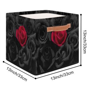 13x13x13 Storage Cube Bins Black And Red Roses Storage Cubes 13 inch Collapsible Storage Bins Cubby Storage Baskets for Organizing Shelf Cabinet Bookcase Boxes